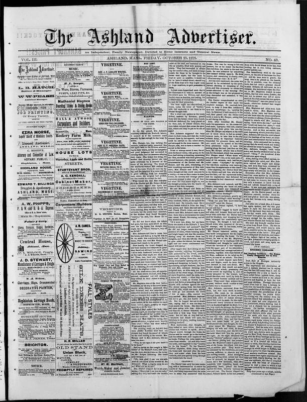 The Ashland Advertiser. October 25, 1878 - Digital Commonwealth