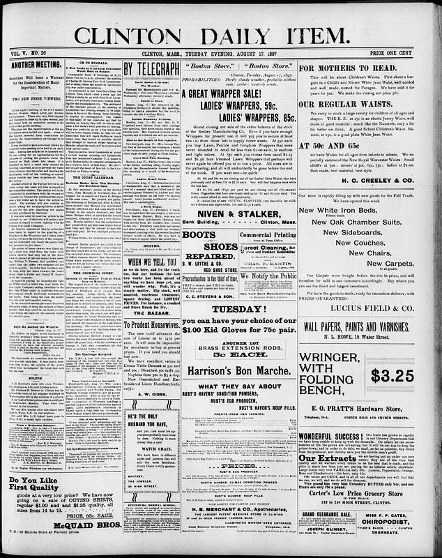 Clinton Daily Item. August 17, 1897 - Digital Commonwealth