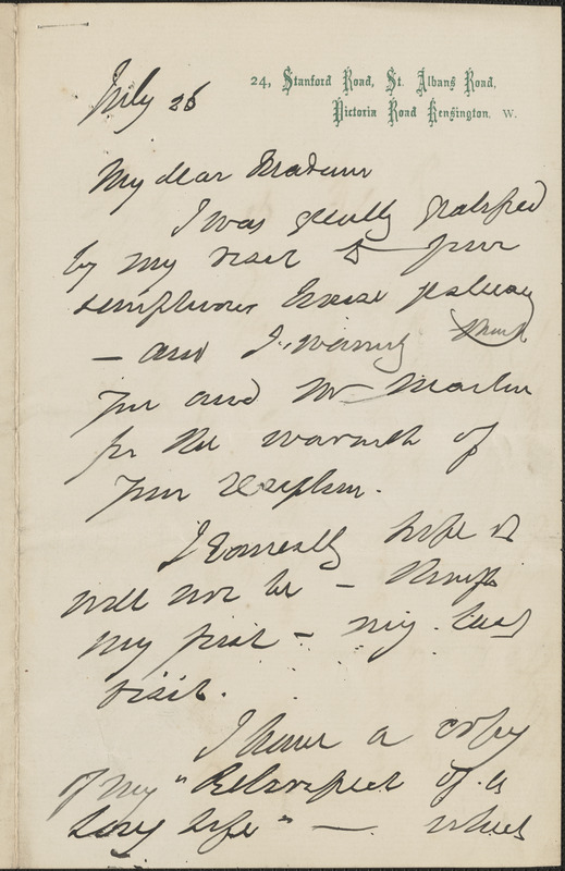 S. C. Hall, autograph letter signed to [Victoria Woodhull Martin ...