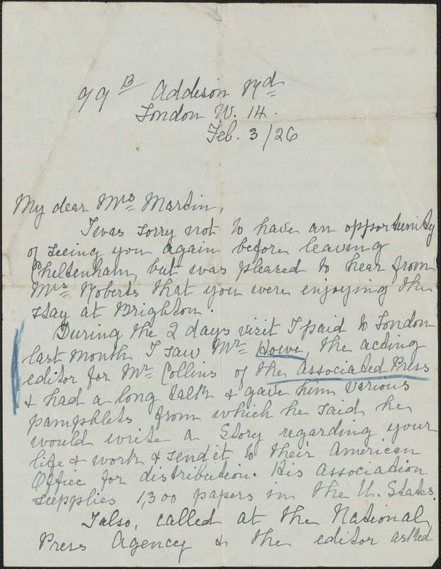 Sarah A. Tooley autograph letter signed to [Victoria Woodhull] Martin ...