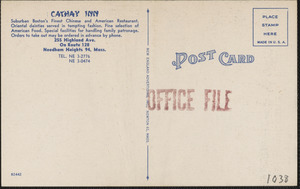 Cathay Inn, 255 Highland Ave, on Route 128, Needham Heights 94, Mass ...