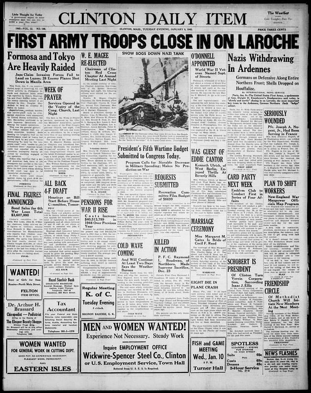 Clinton Daily Item. January 09, 1945 - Digital Commonwealth