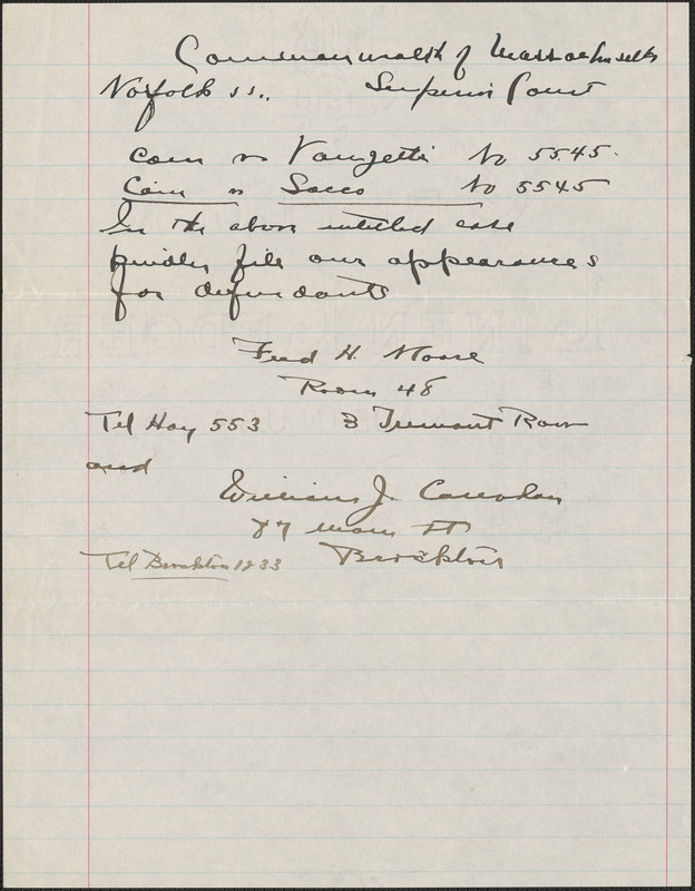 Appearance of Fred H. Moore and William J. Callahan for defendants ...
