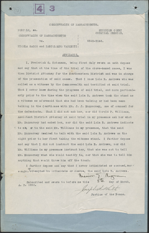 Affidavit of Frederick G. Katzmann - Digital Commonwealth