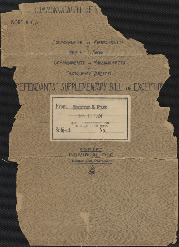 Defendants' Supplementary Bill of Exceptions - Digital Commonwealth