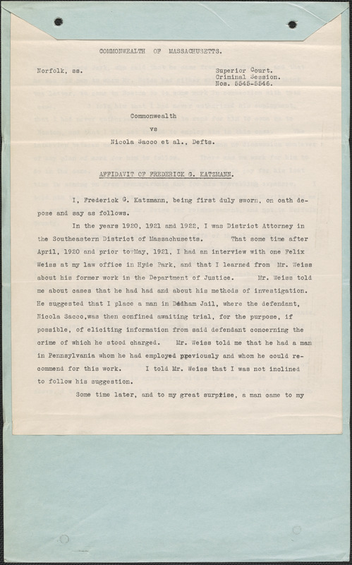 Affidavit of Frederick G. Katzmann - Digital Commonwealth
