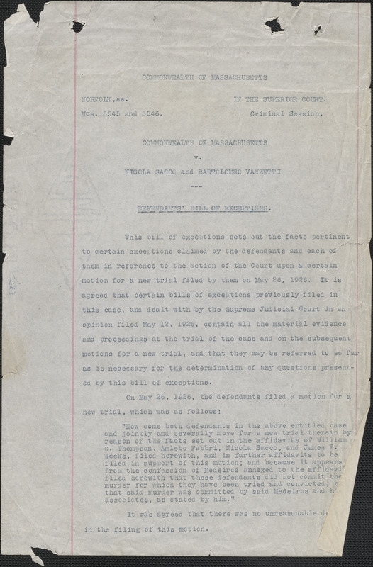 Defendants' Bill of Exceptions - Digital Commonwealth