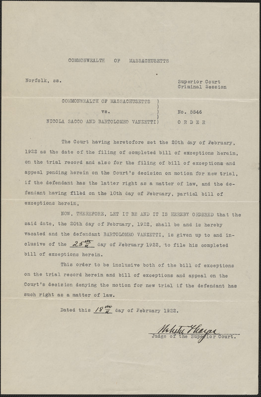 Order Extending Time of Filing Completed Bill of Exceptions of ...