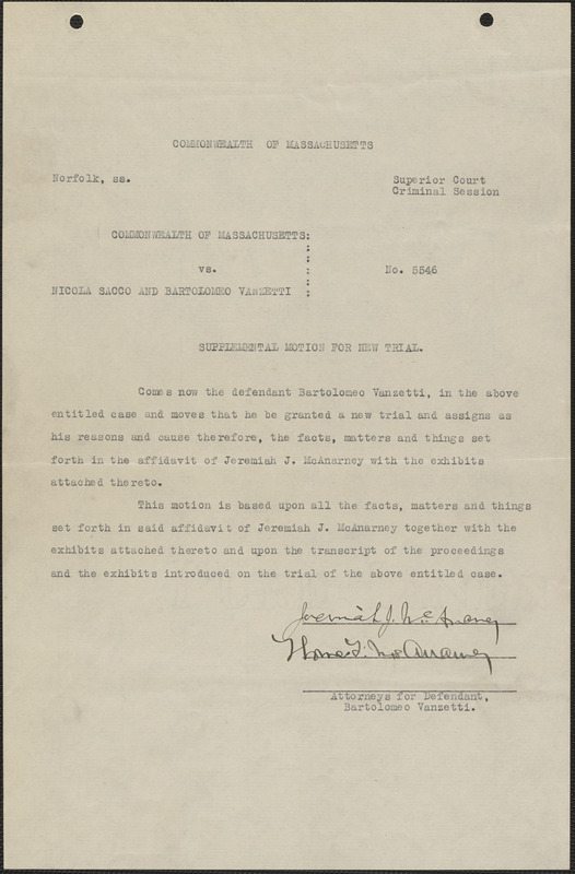 Supplementary Motion for New Trial - Digital Commonwealth