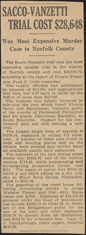 Expenditures of Commonwealth v. Sacco and Vanzetti - Digital Commonwealth