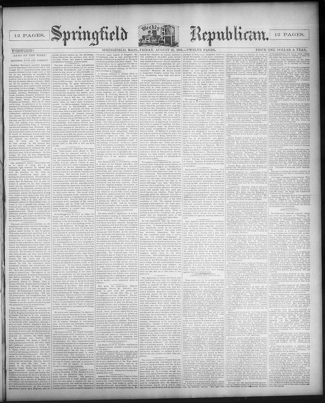 Springfield Weekly Republican. August 28, 1891 - Digital Commonwealth