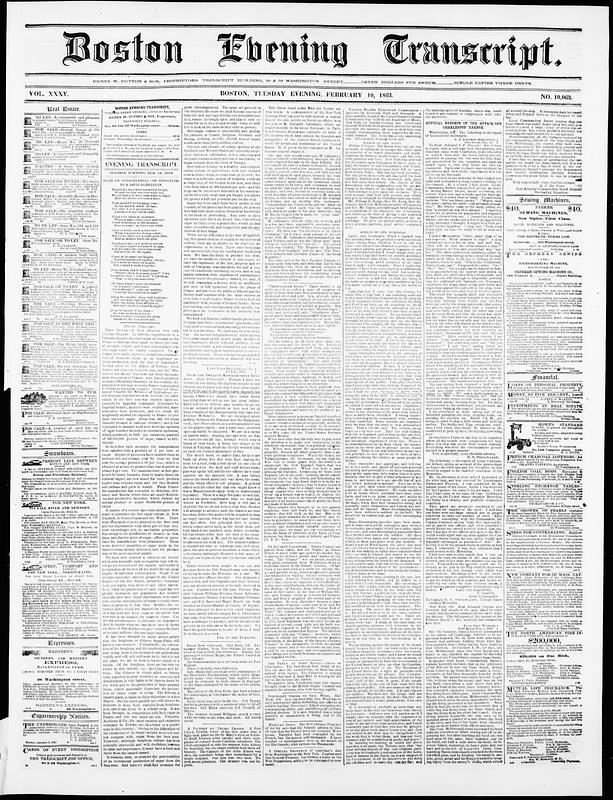 Boston Evening Transcript. February 10, 1863 - Digital Commonwealth