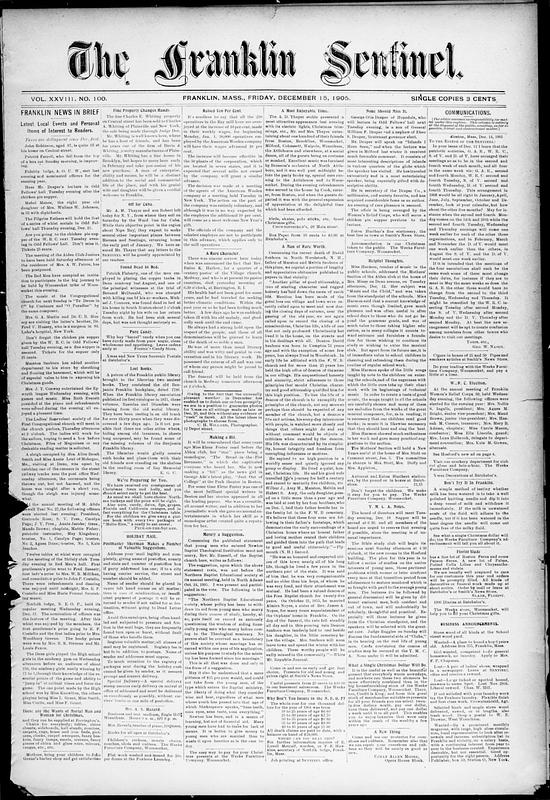The Franklin Sentinel. December 15, 1905 - Digital Commonwealth
