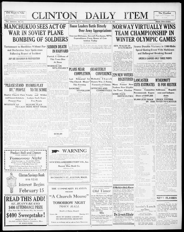 Clinton Daily Item. February 13, 1936 - Digital Commonwealth