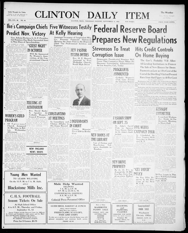 Clinton Daily Item. September 11, 1952 - Digital Commonwealth