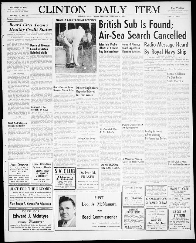 Clinton Daily Item. February 24, 1956 - Digital Commonwealth