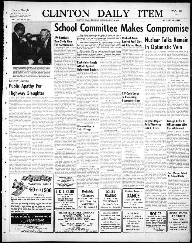 Clinton Daily Item. July 16, 1963 - Digital Commonwealth