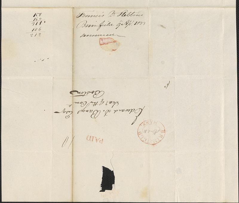 Francis B. Stebbins to Edward Bangs, 9 April 1833 - Digital Commonwealth