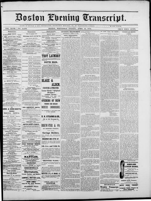 Boston Evening Transcript. April 15, 1874 - Digital Commonwealth
