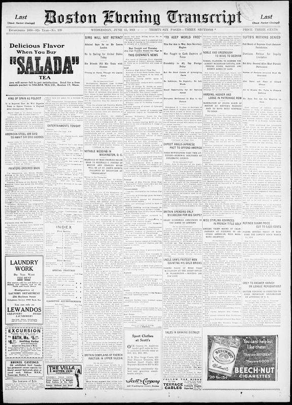 Boston Evening Transcript. June 15, 1921 - Digital Commonwealth