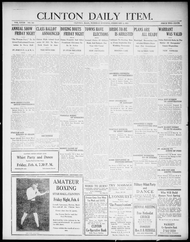 Clinton Daily Item. February 03, 1925 - Digital Commonwealth
