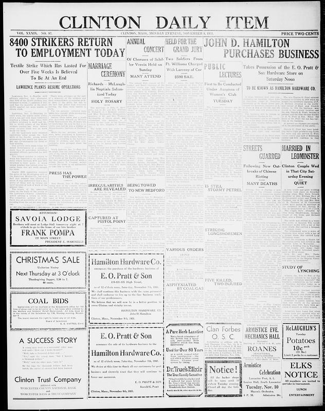 Clinton Daily Item. November 09, 1931 - Digital Commonwealth