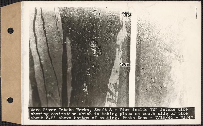 Ware River Intake Works, Shaft #8, view inside 72" intake pipe showing ...
