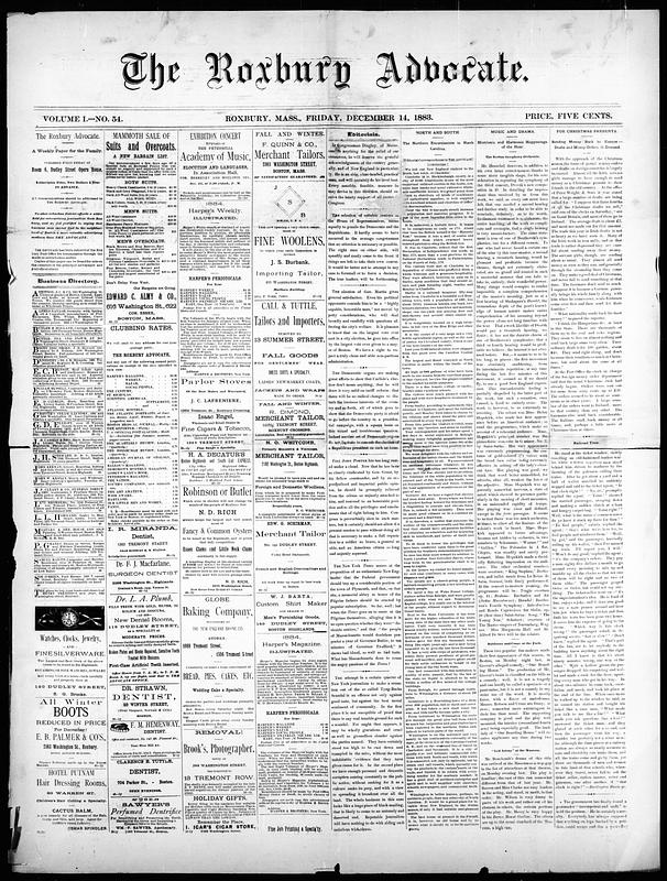 The Roxbury Advocate. December 14, 1883 - Digital Commonwealth
