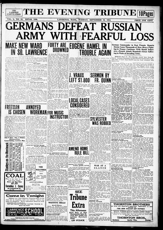 The Evening Tribune. September 15, 1914 - Digital Commonwealth