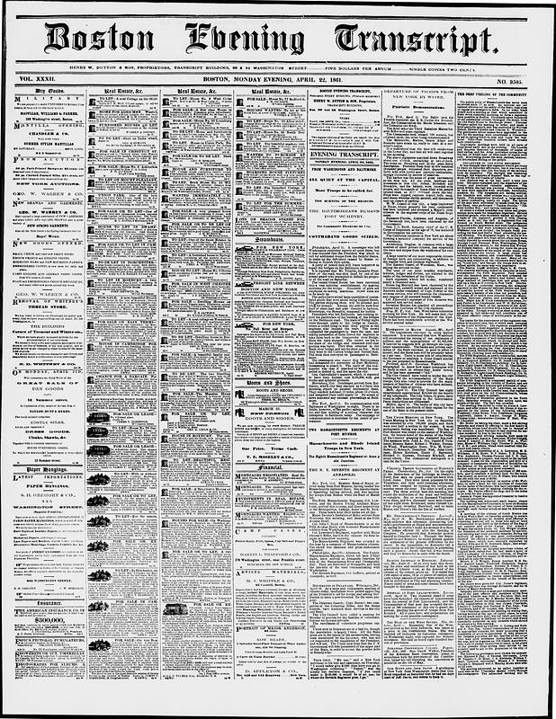 Boston Evening Transcript. April 22, 1861 - Digital Commonwealth