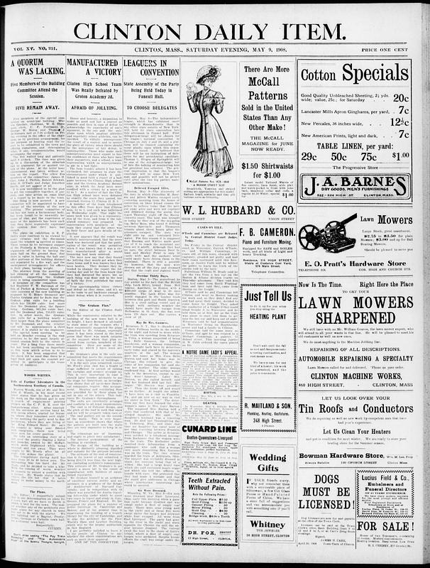 Clinton Daily Item. May 09, 1908 - Digital Commonwealth