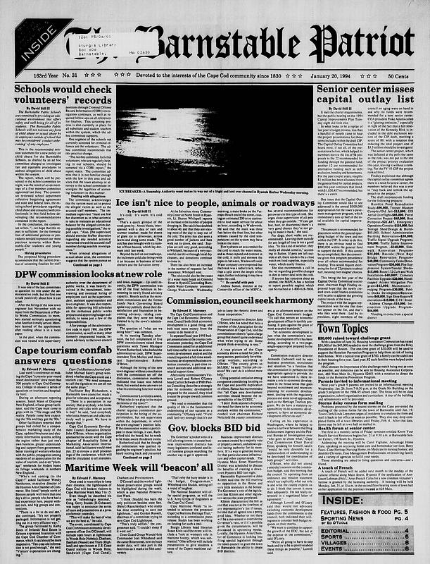 Barnstable Patriot. January 20, 1994 - Digital Commonwealth