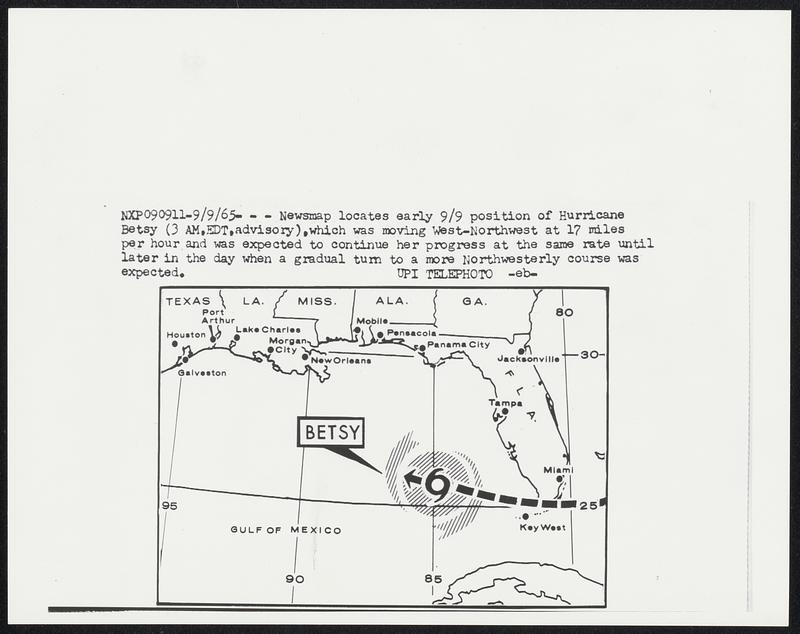 Newsmap locates early 9/9 position of Hurricane Betsy (3 AM, EDT ...