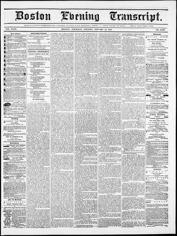 Boston Evening Transcript. January 22, 1863 - Digital Commonwealth