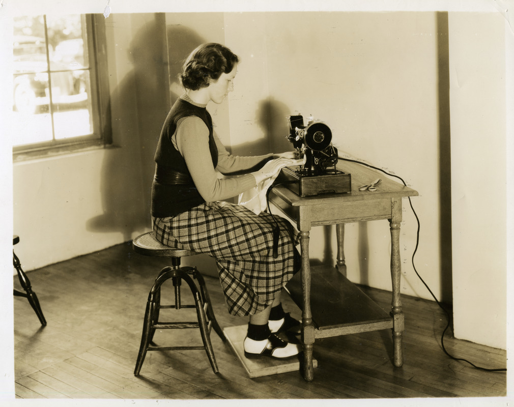 Elizabeth Swint sewing - Digital Commonwealth