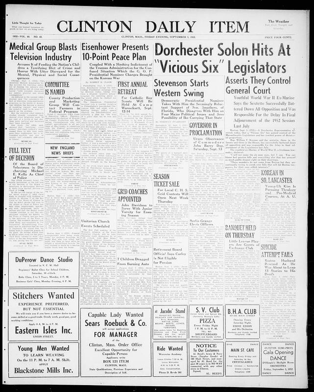 Clinton Daily Item. September 05, 1952 - Digital Commonwealth