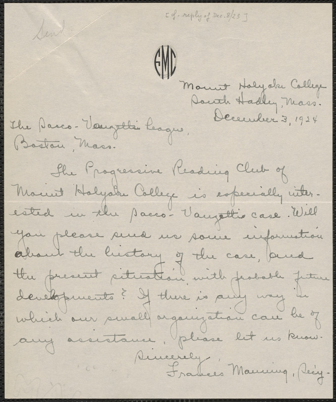 Frances Manning (Progressing Reading Club of Mount Holyoke College ...