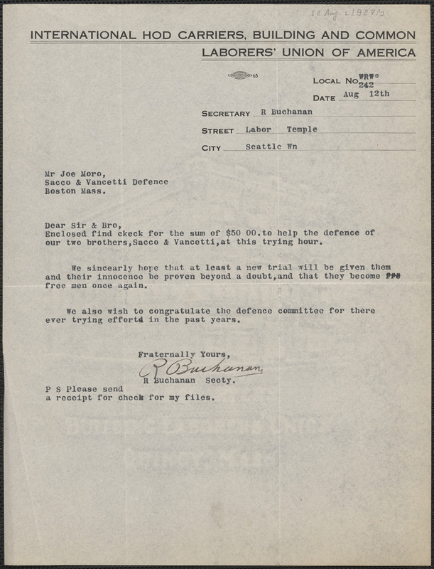 R. Buchanan (International Hod Carriers', Building and Common Laborers ...