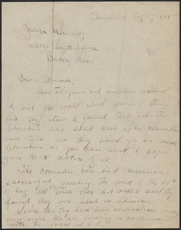 Bessie Kimmelman (Sacco-Vanzetti Defense Committee, Cleveland ...