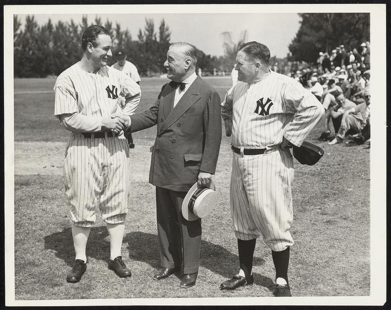 Welcome Gehrig to Yankee Camp--Owner Colonel Jacob Ruppert and manager ...