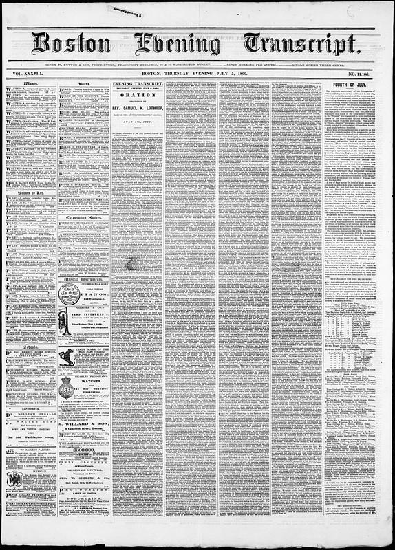 Boston Evening Transcript. July 05, 1866 - Digital Commonwealth
