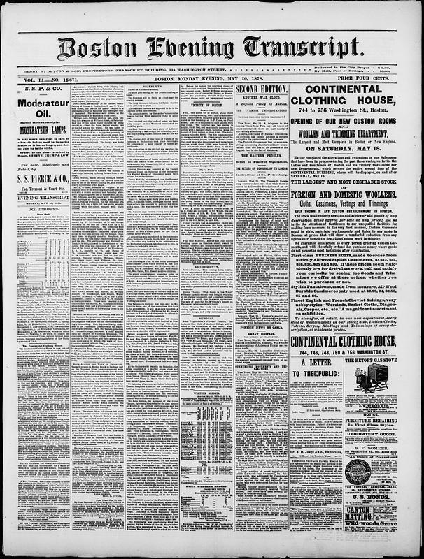 Boston Evening Transcript. May 20, 1878 - Digital Commonwealth