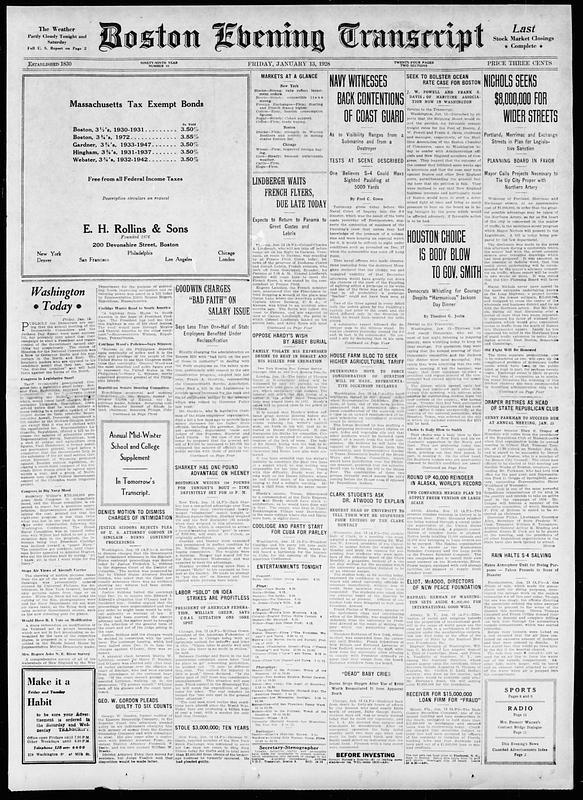 Boston Evening Transcript. January 13, 1928 - Digital Commonwealth