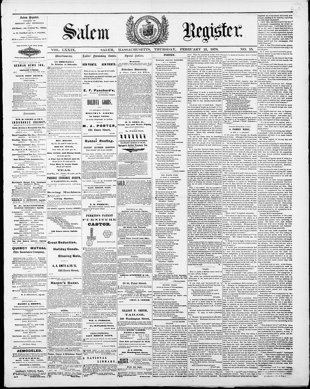 Salem Register. February 21, 1878 - Digital Commonwealth
