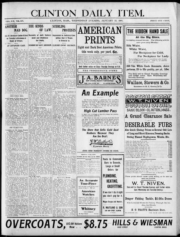 Clinton Daily Item. January 22, 1908 - Digital Commonwealth