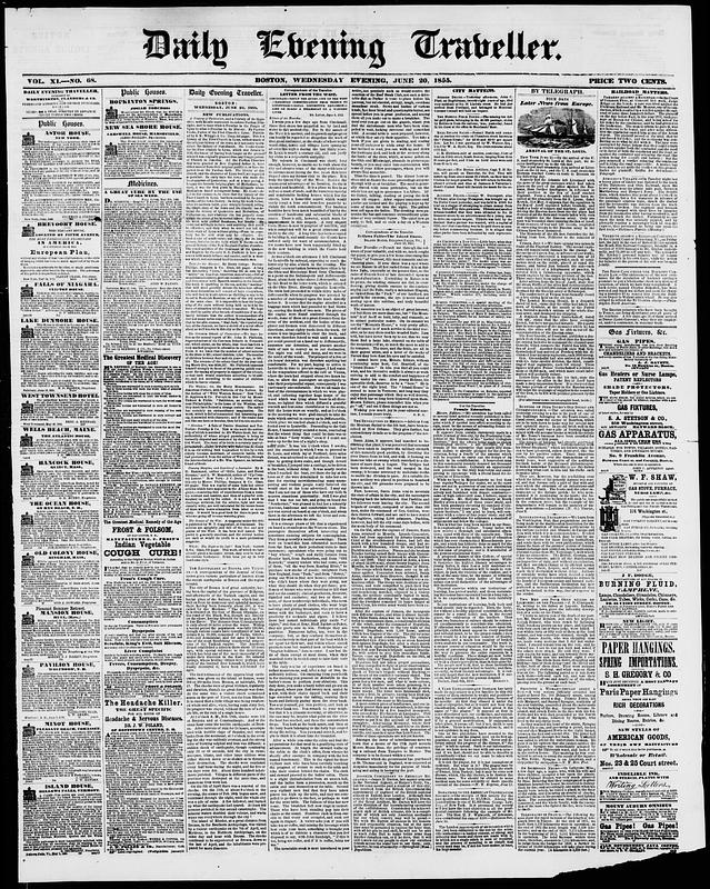 Daily Evening Traveller. June 20, 1855 - Digital Commonwealth