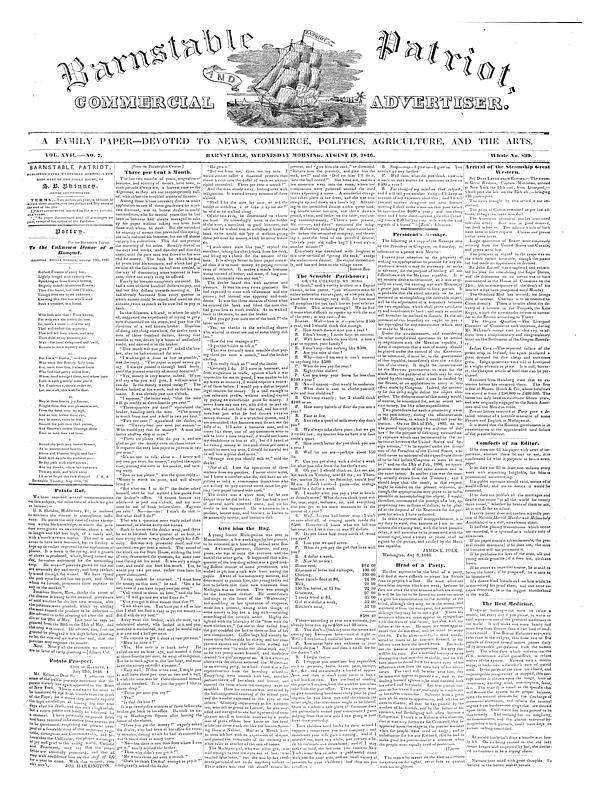 Barnstable Patriot, and Commercial Advertiser. August 19, 1846 ...