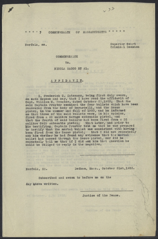 Sacco-Vanzetti Case Records, 1920-1928. Defense Papers. Affidavits of ...