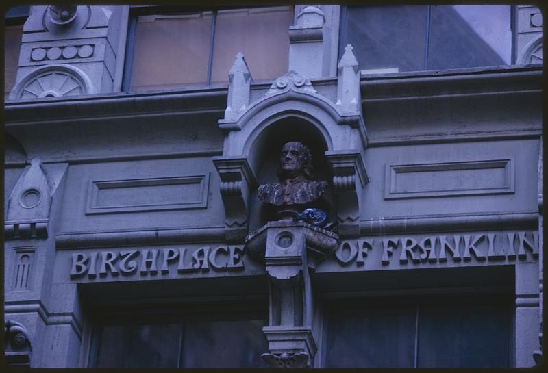 Bust of Benjamin Franklin, 17 Milk Street, Boston - Digital Commonwealth