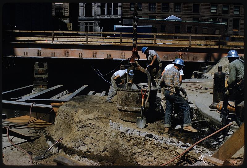 Workers at urban construction site, Boston - Digital Commonwealth